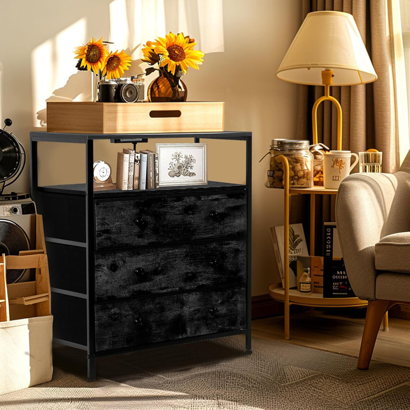 3 Drawers Dresser With Charging Station 24 Inch Wide Led Night Stand Set 2 With Adjustable Fabric Drawer Nightstand With Storage Shelf For Living